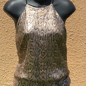 Zara | Tops | Zara Gold Sequin Snake Print Top | Poshmark